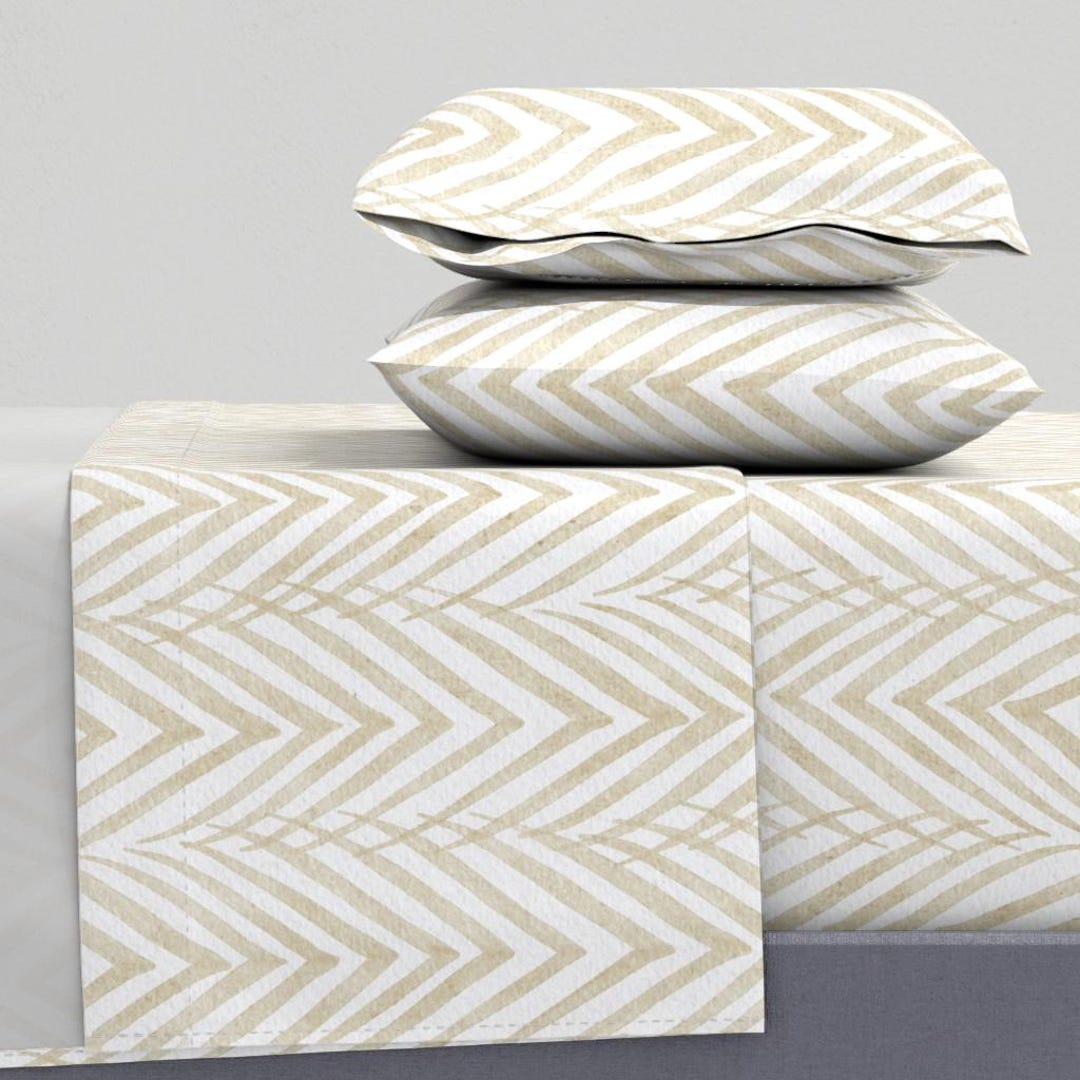 Botanical Chevron Sheets - Palm Leaf Stripe by Luciafontes - Tropical ...