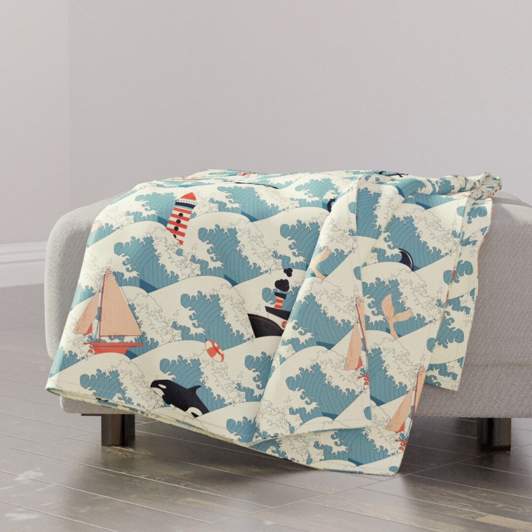 Nautical Throw Blanket Wild Sea by Nacaca Japanese - Etsy