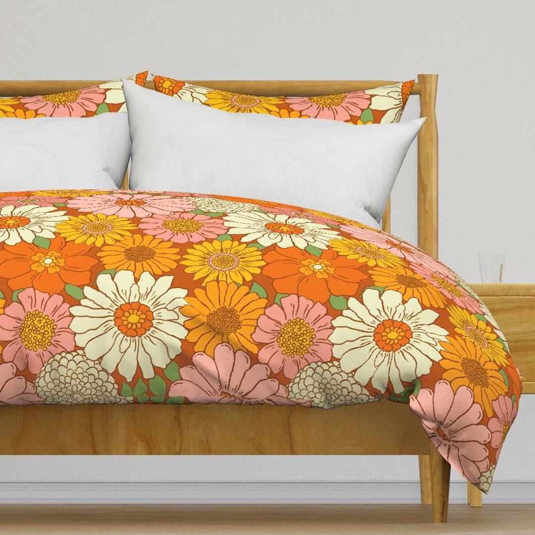 Retro 1970s Floral Bedding - 70s Boho Floral by Mariarein - Vintage ...