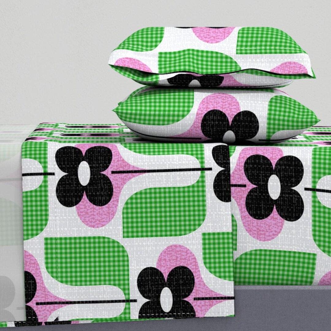 Preppy Floral Sheets - Preppy Mod Flowers by Ottomanbrim - Pink Green ...