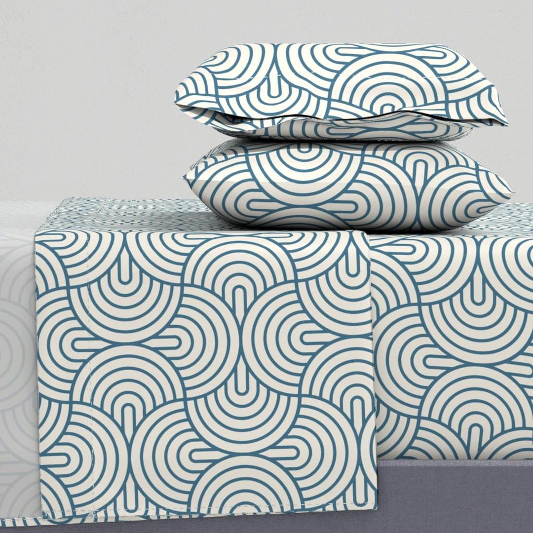 Mid Century Modern Sheets - Mod Ovals by Nolkdesign - Blue Oyster White ...