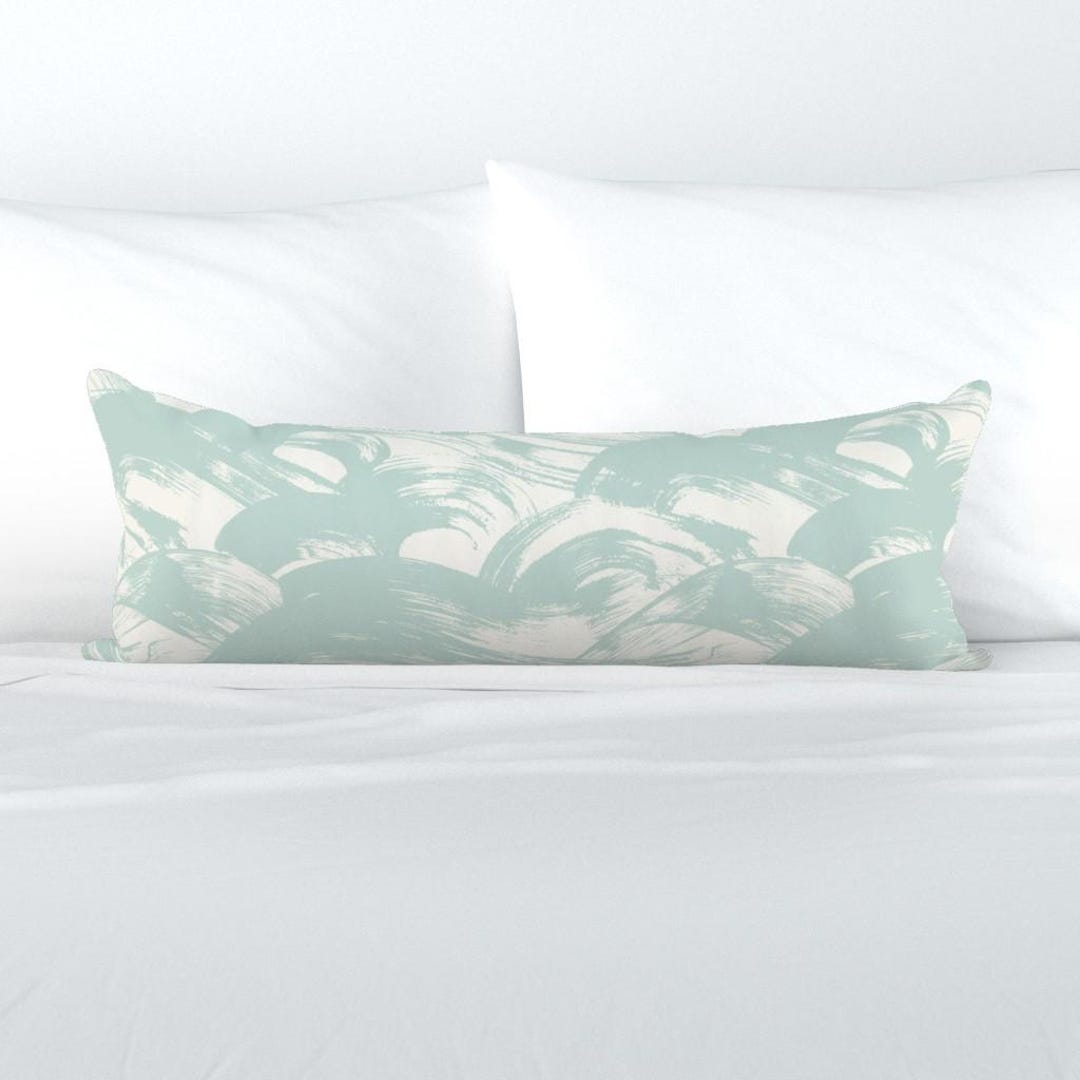 Abstract Waves XL Lumbar Pillow - Coastal Pastel Aqua Extra Large ...