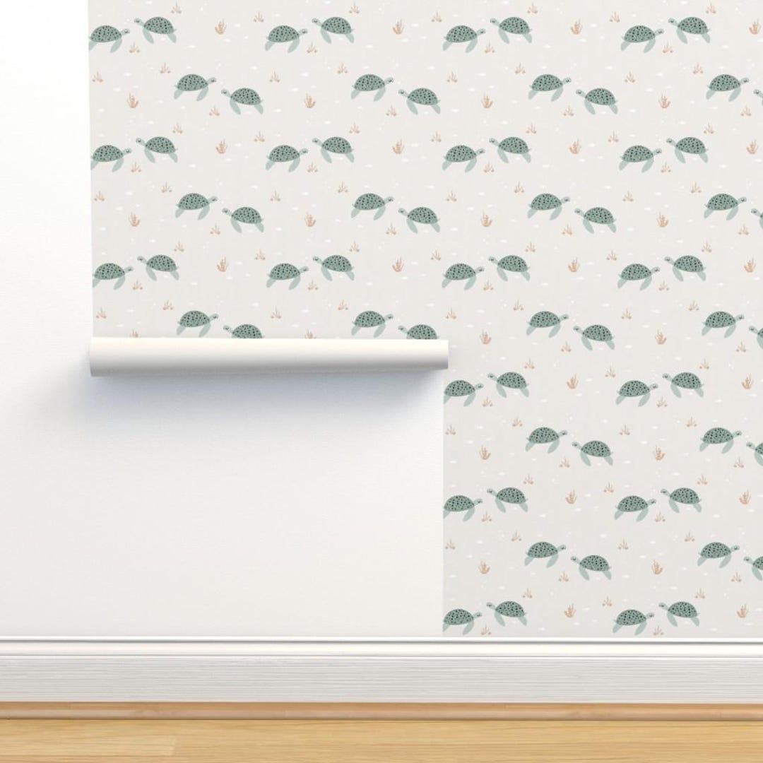 Boho Sea Turtles Non-pasted Wallpaper Coastal Nautical Sea Life Ocean ...