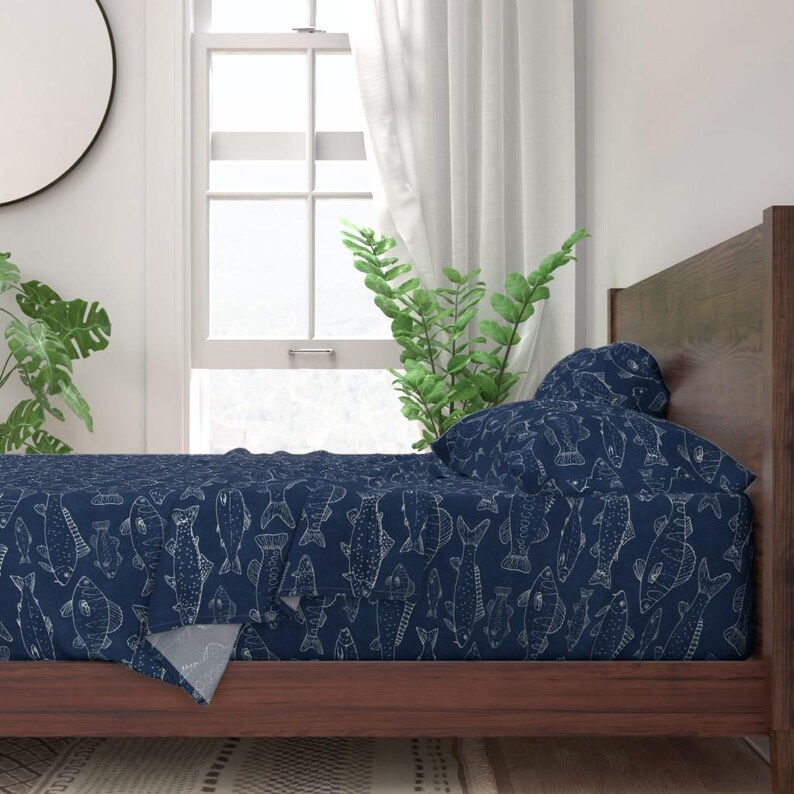 Fish Sheets - Freshwater Fish by Arthousewife - Navy Lake Fishing Carp ...