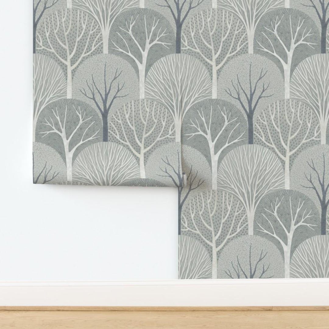 Minimal Forest Non-pasted Wallpaper - Neutral Trees Scallop by Marketa ...