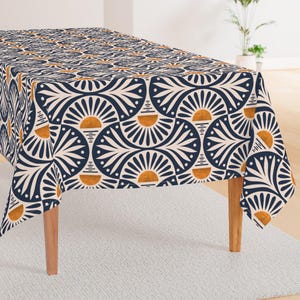 Sunset and Leaves Tablecloth Art Deco by De_koro Scallops Geometric ...