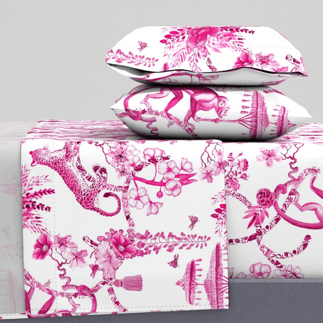 Maximalist Vintage Sheets Chinoiserie by Pattern_garden Bright Pink Hot ...
