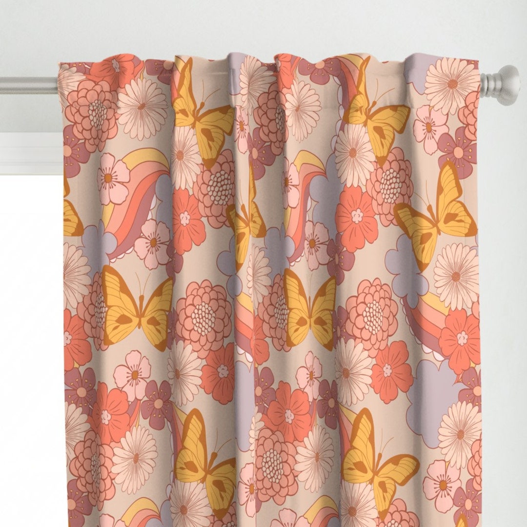 1960s Floral Curtain Panel Butterfly Groove by Christieadamsdesigns ...