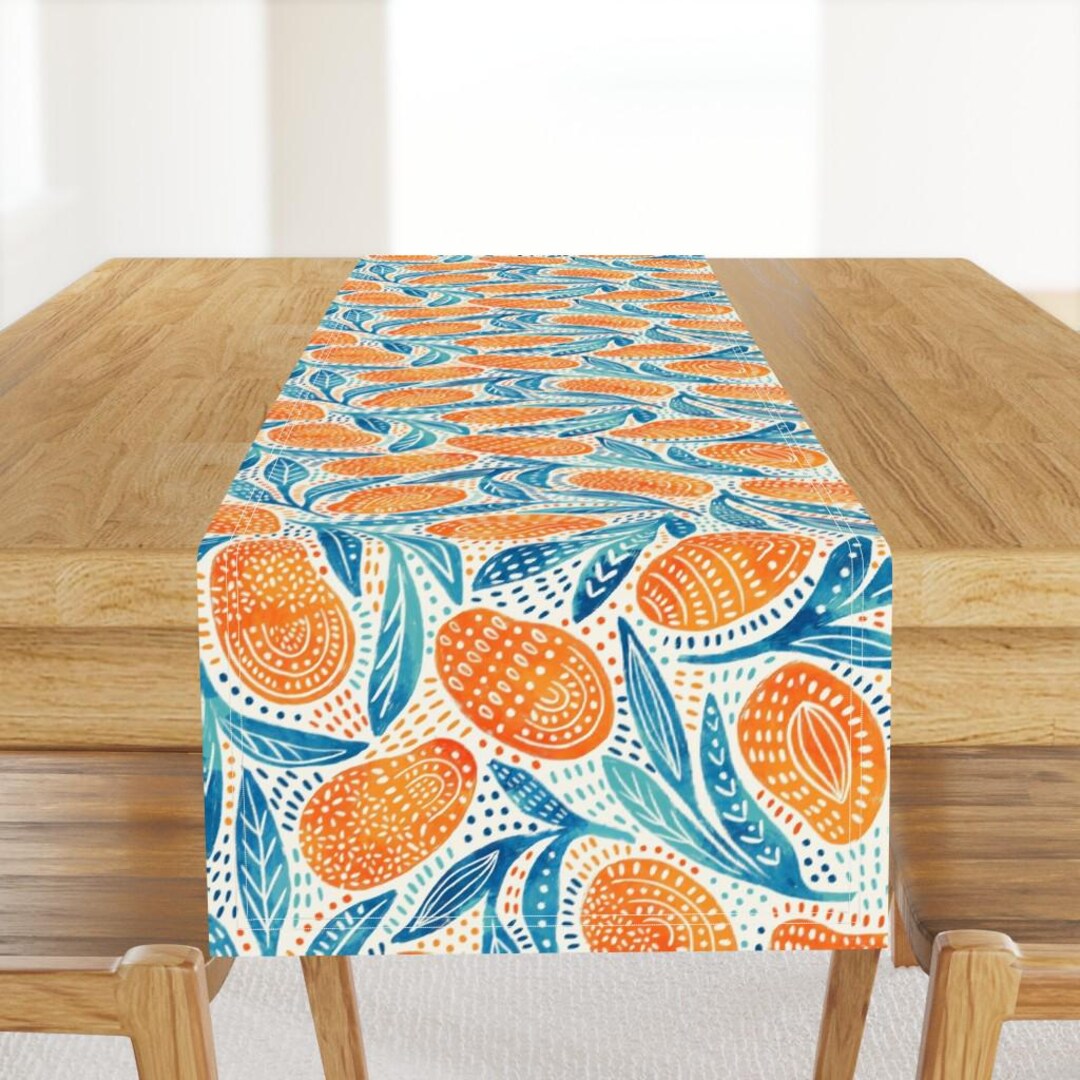 Tropical Fruit Table Runner - Mango and Leaves by De_koro - Watercolor ...