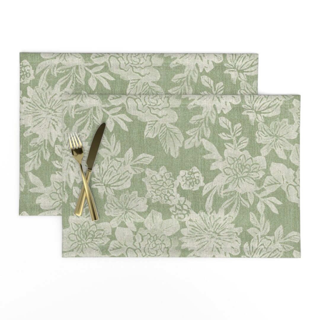 Sage Floral Placemats set of 2 English Garden Chintz by Apostrofodesign ...
