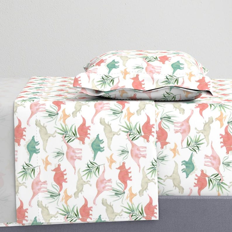 Cute Dinosaurs Sheets - Pretty Dinos by Mintpeony - Pink Teal Aqua ...