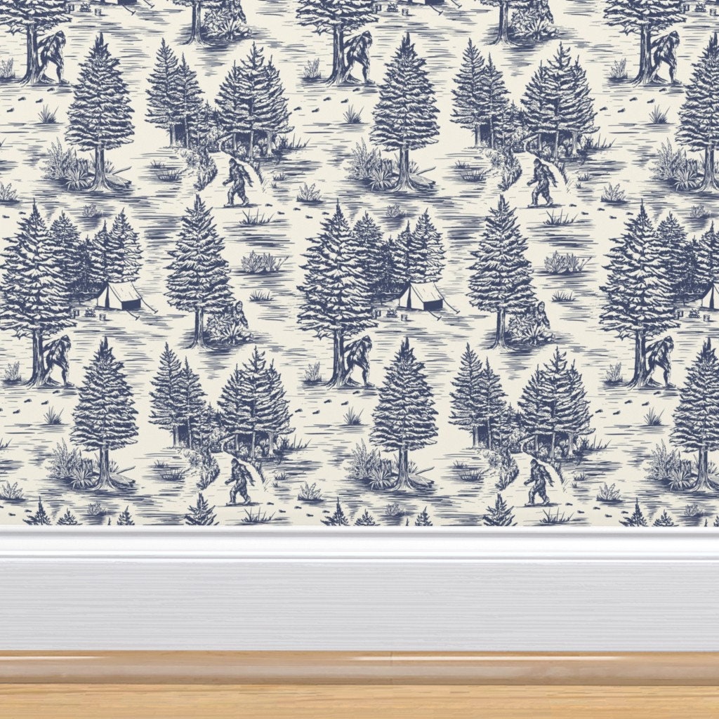 Blue Sasquatch Non-pasted Wallpaper Bigfoot Camping Toile - Bigfoot ...