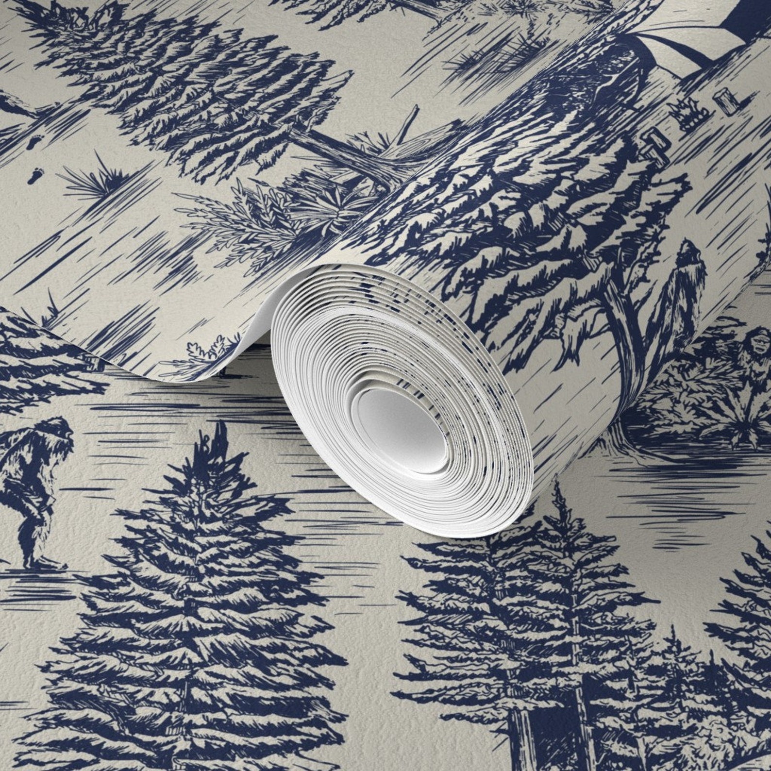 Blue Sasquatch Non-pasted Wallpaper Bigfoot Camping Toile - Bigfoot ...