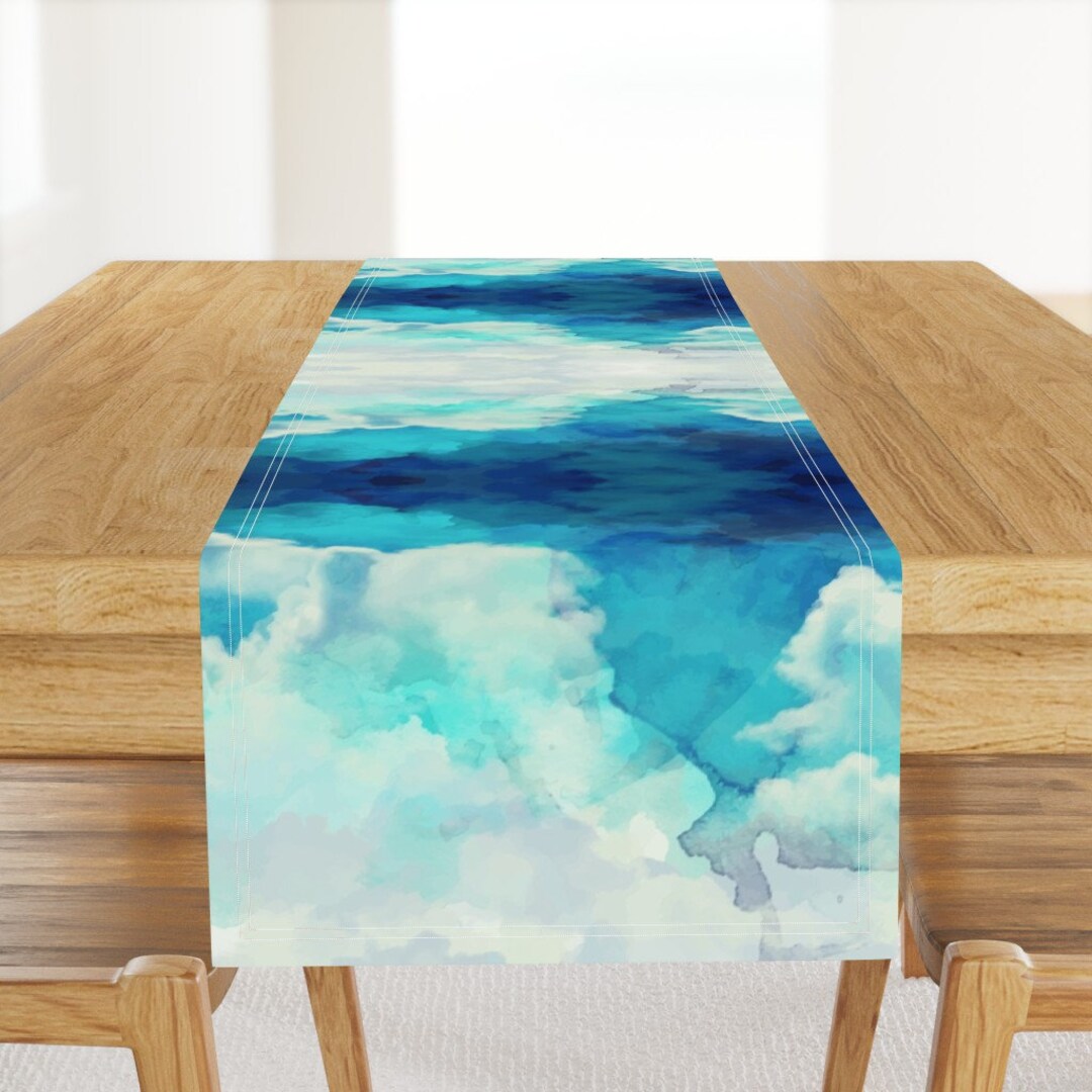 Pastel Clouds Table Runner - Watercolor Blue and White Clouds by ...