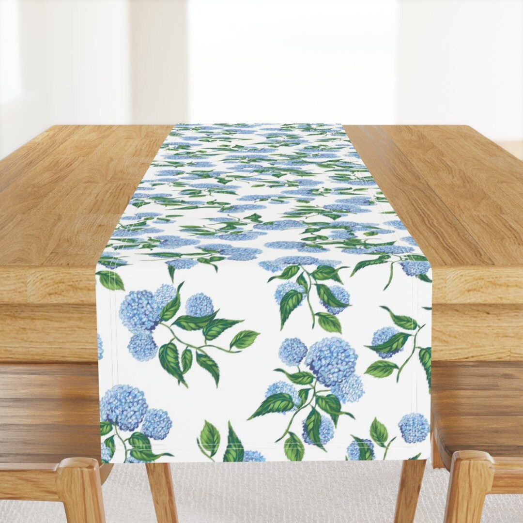Hydrangea Floral Table Runner - Hydrangea Blue by Chrissyink - Blue ...
