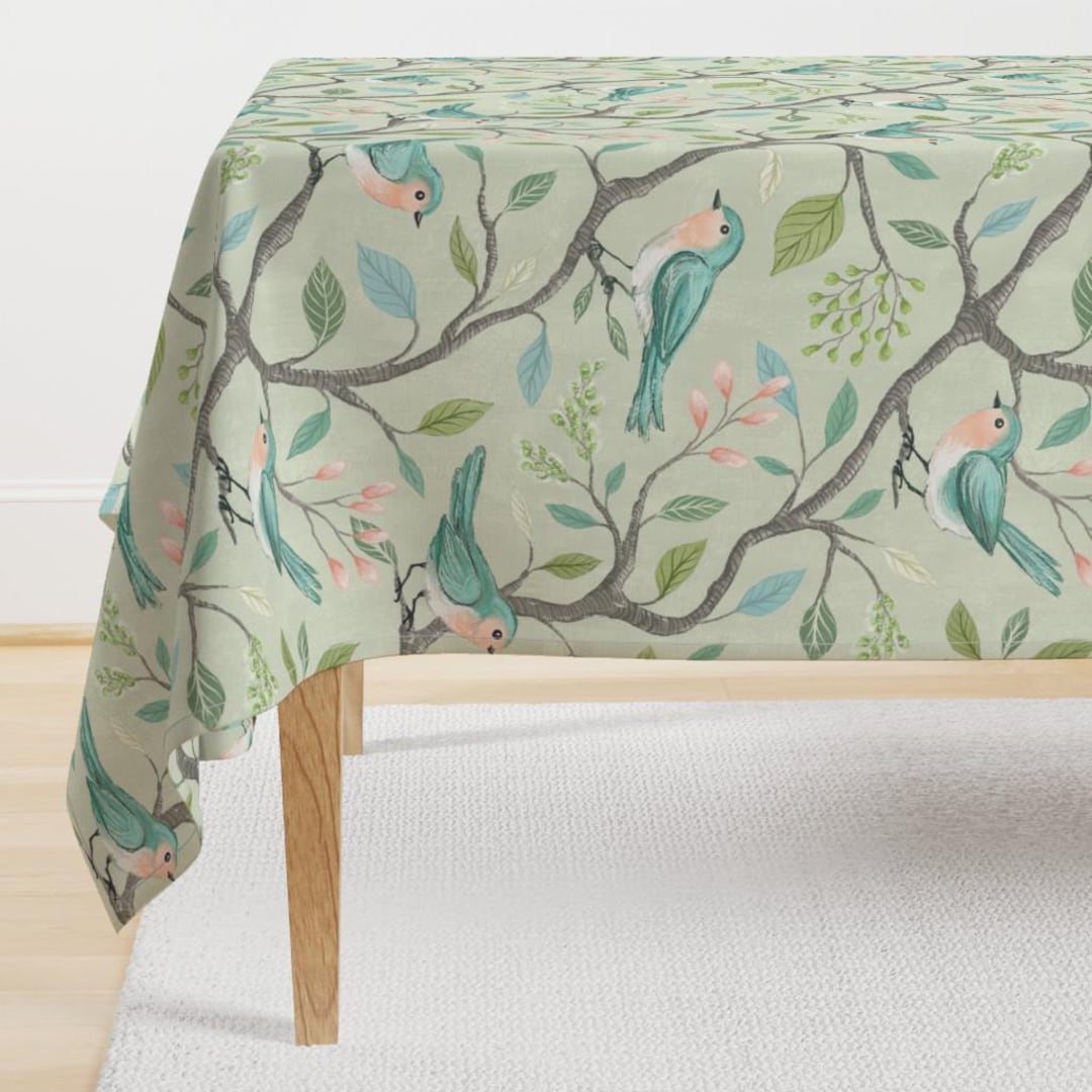 Cottagecore Tablecloth - Bluebirds on Branches by Thatpolymath_shellym ...