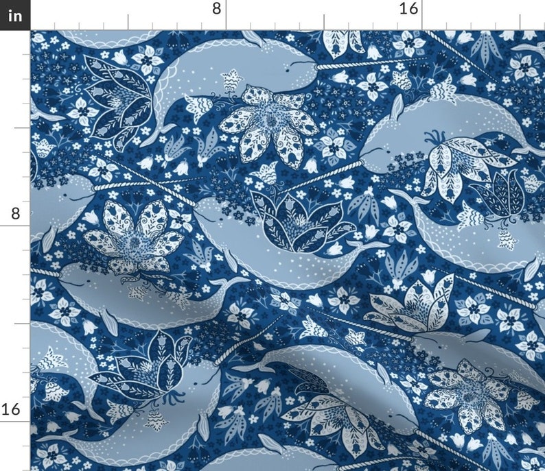 Blue Narwhals Curtain Panel Whimsical Narwals by - Etsy