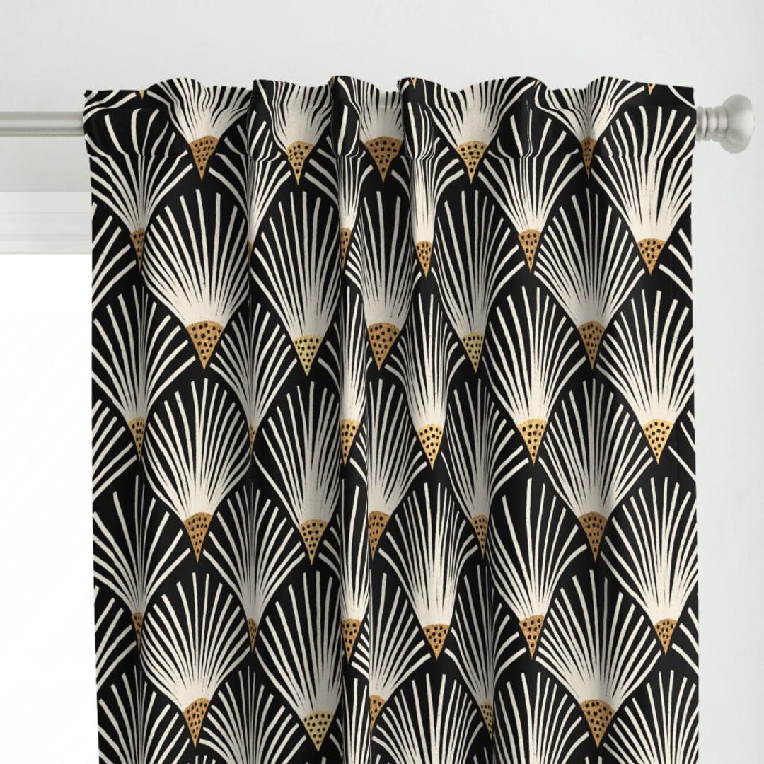 Art Deco Curtain Panel - 1920s Fans Black Cream Gold Geometric Elegant ...