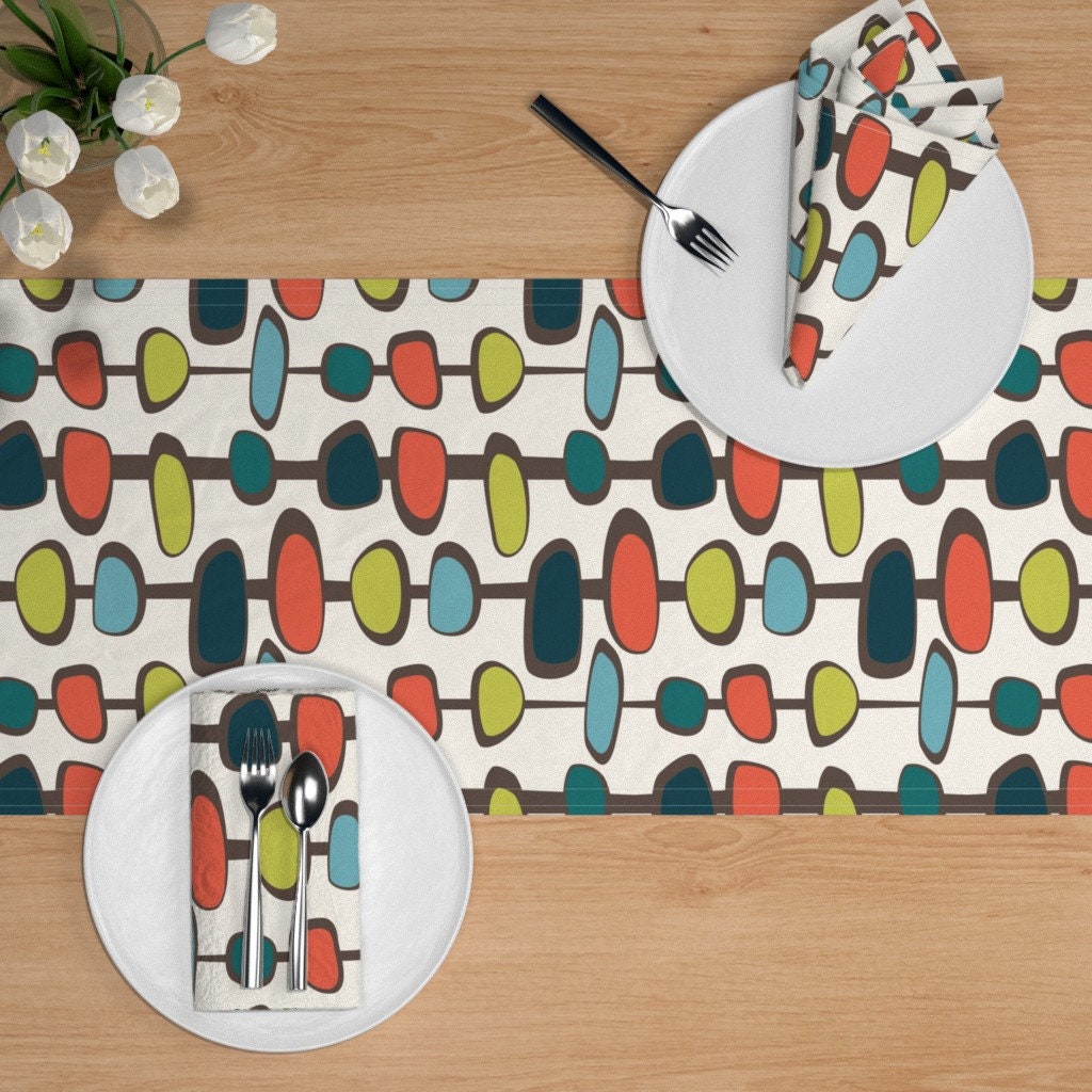 Mid Century Modern Table Runner Baubles in Coral by | Etsy