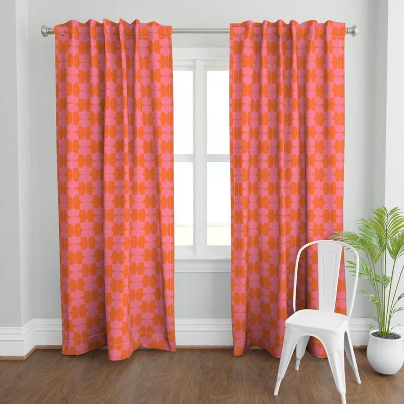 Orange Coral Curtain Panel - Bold Minimal Tessellate Mod Tangerine Red ...