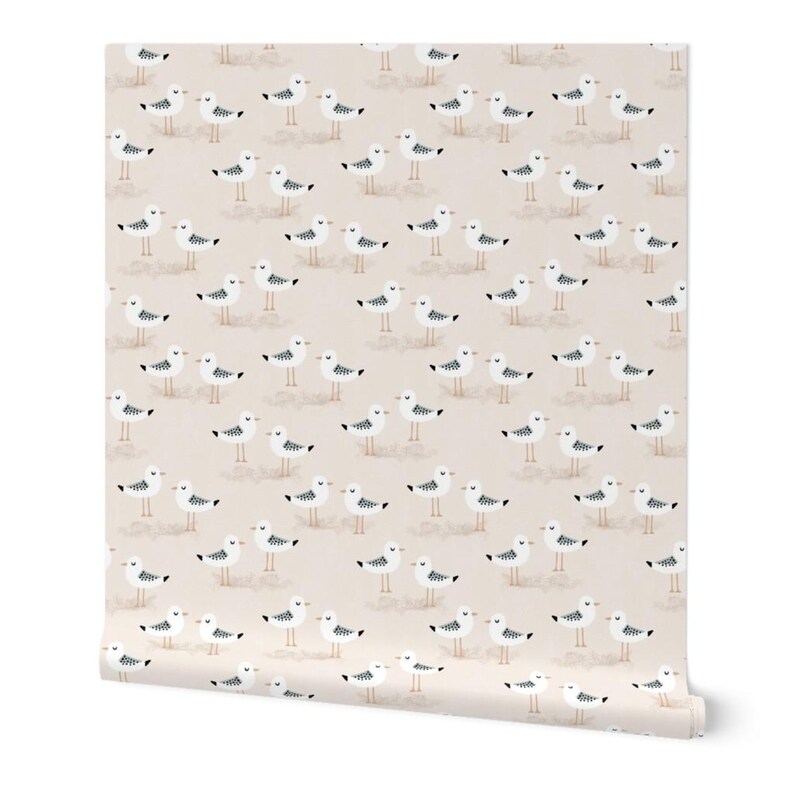 Coastal Seagull Non-pasted Wallpaper Whimsical Bird Cute Animal Beige ...