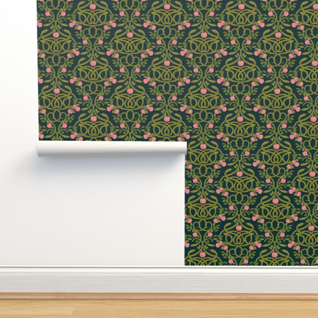Green Serpent Floral Commercial Grade Wallpaper Serpents and - Etsy