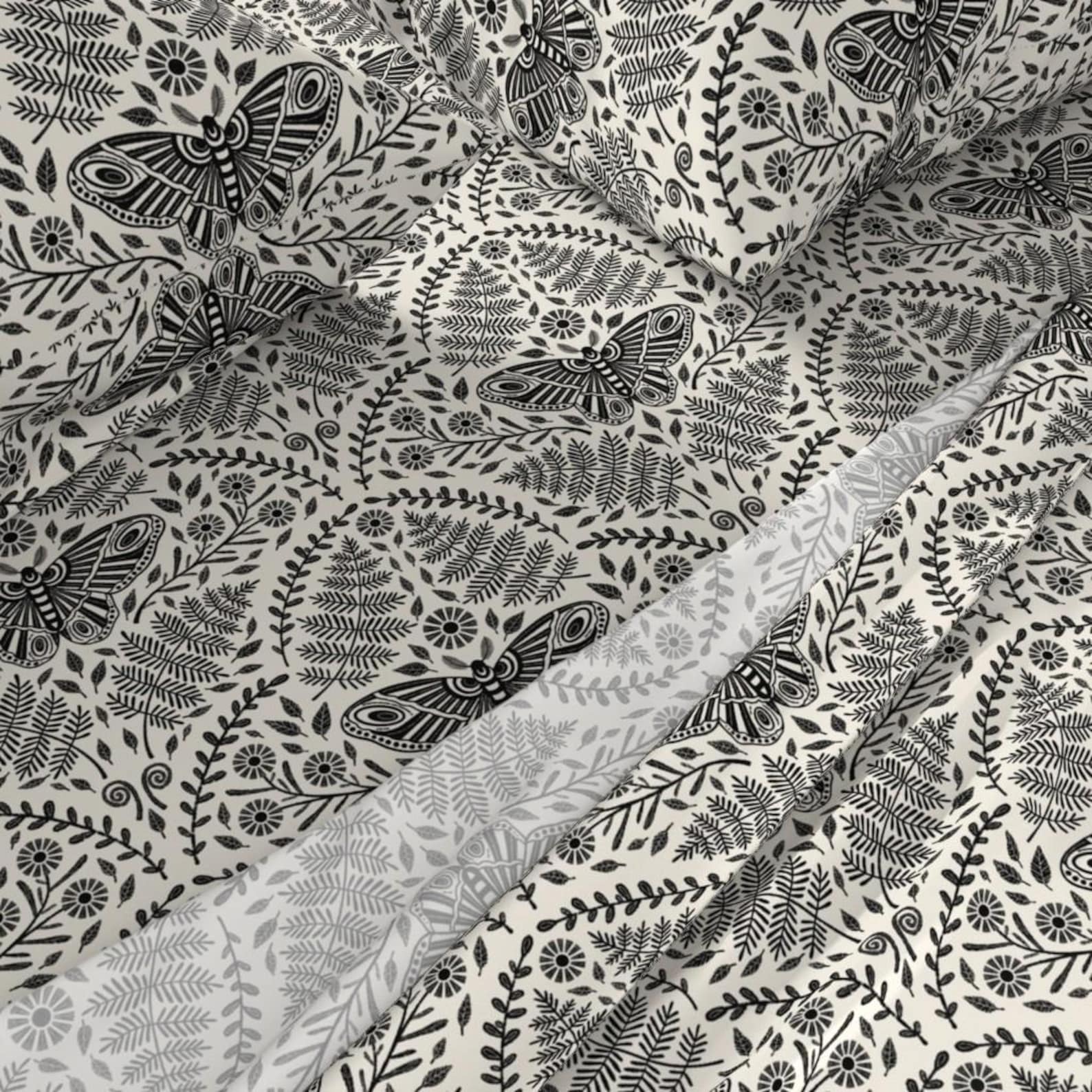 Dark Boho Sheets - Luna Moth Damask by Katanti - Witchy Moody Luna Moth ...