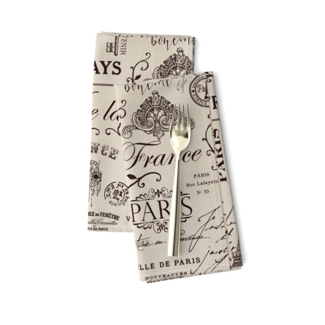French Vintage Dinner Napkins Set of 2 - Eiffel Tower Calligraphy ...