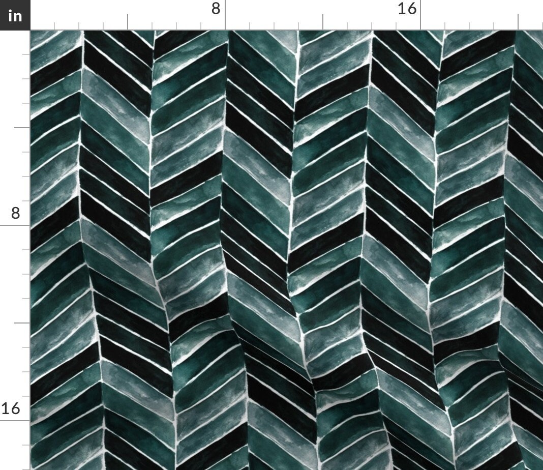 Teal Chevron Stripe Curtain Panel Deep Blue Green Chevron by - Etsy