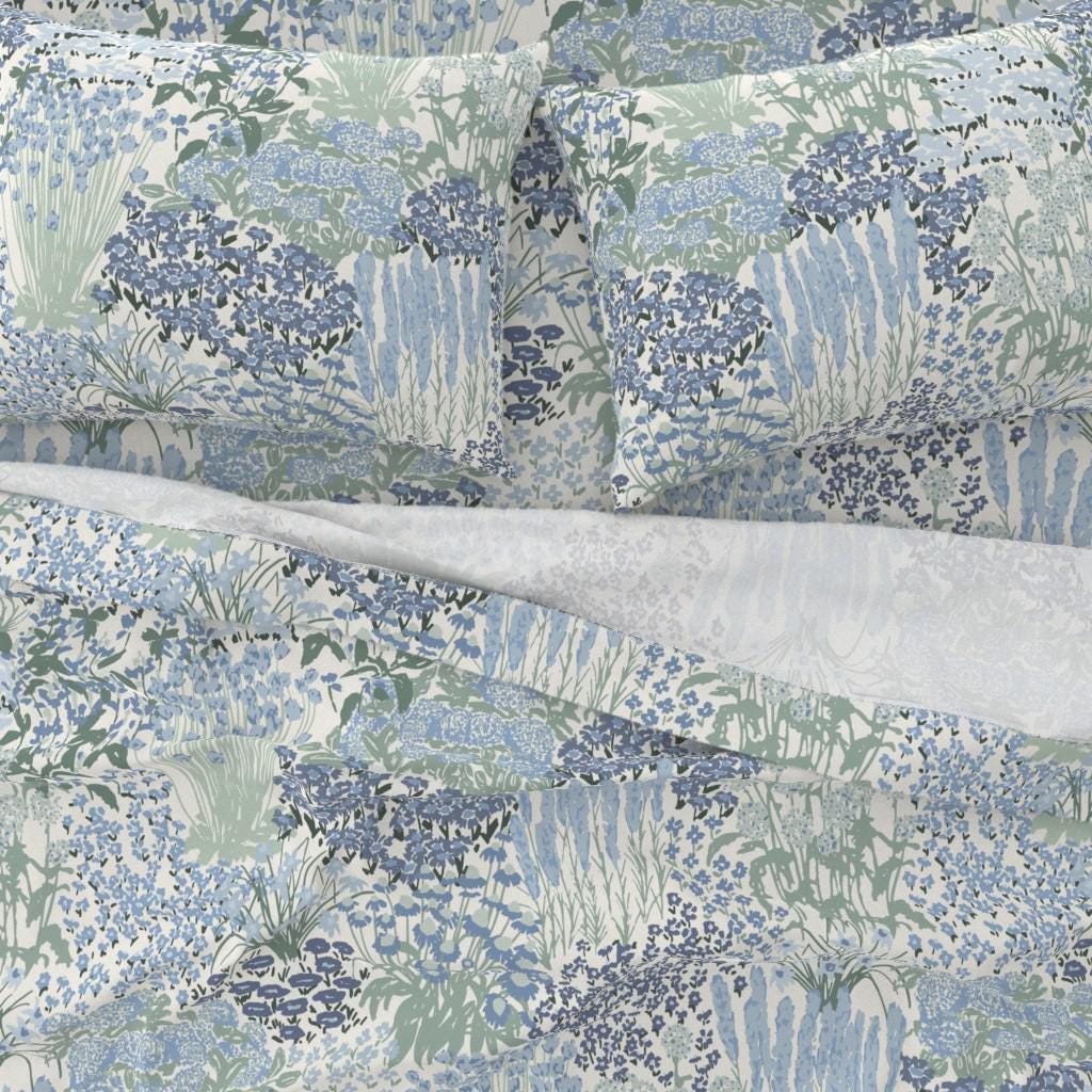 Botanical Meadow Sheets - Garden Bloom by Hufton_studio - Blue Flowers ...