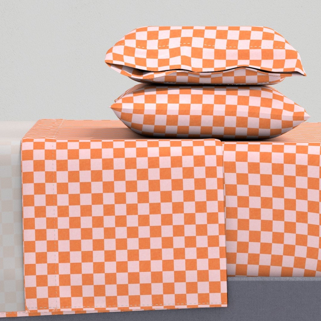 Y2k Sheets Pink Orange Check by Littlearrowdesign Checkerboard Checks ...