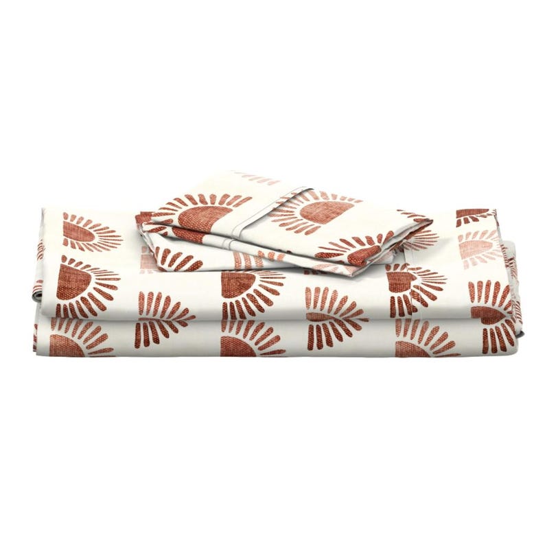 Terra Cotta Rust Sheets - Sunshine Block Print by Littlearrowdecor ...