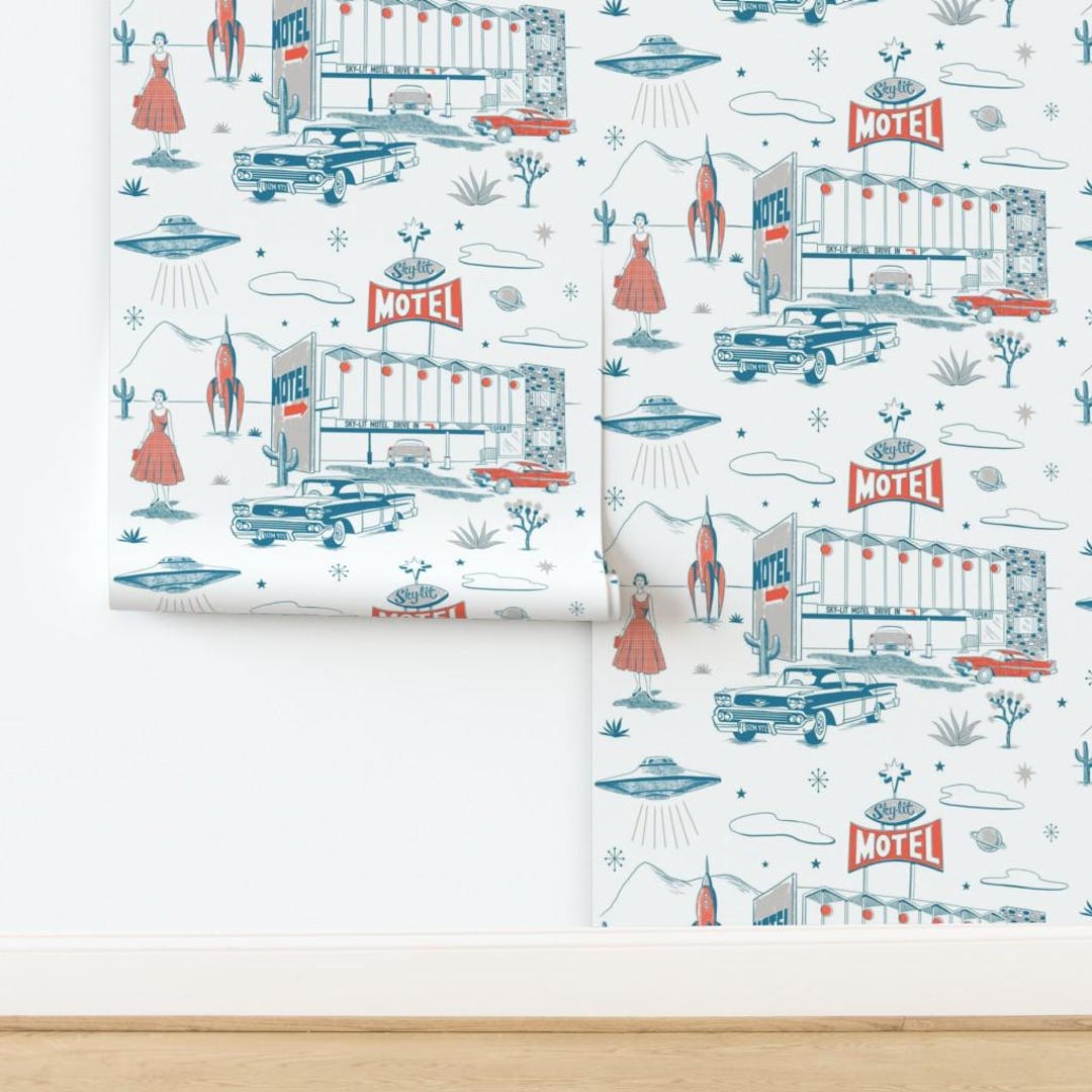 Retro Non-pasted Wallpaper Car Mid-century Alien Toile Ufo Sci Fi ...