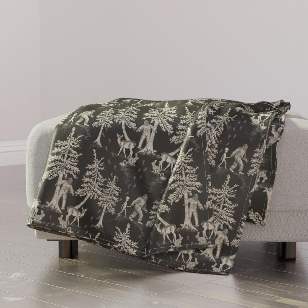 Sasquatch Throw Blanket - Cryptids Charcoal Gray Cryptozoology Aliens ...
