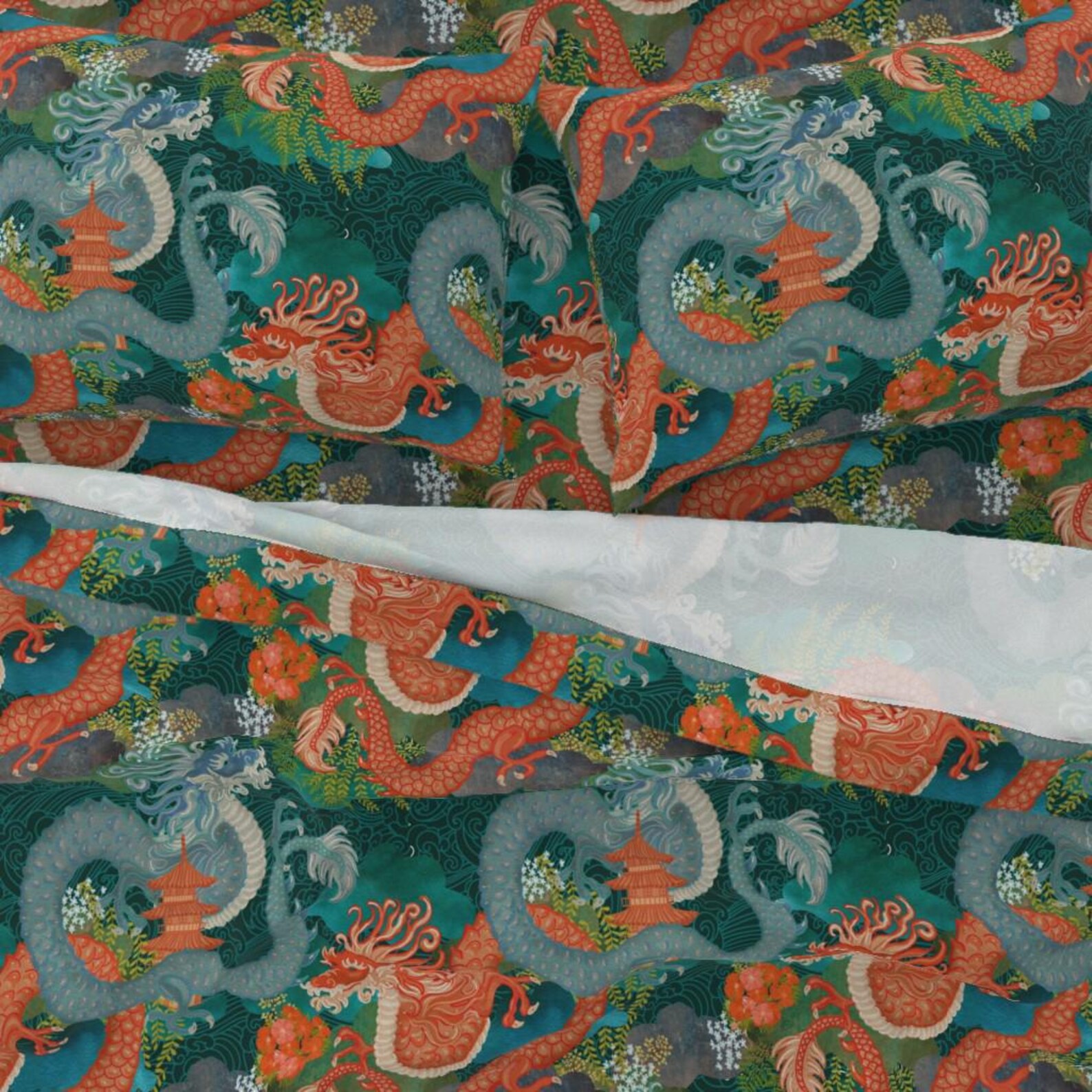 Japanese Dragon Sheets - Ryu Ocean Dragon Blue by Hnldesigns - Folklore ...