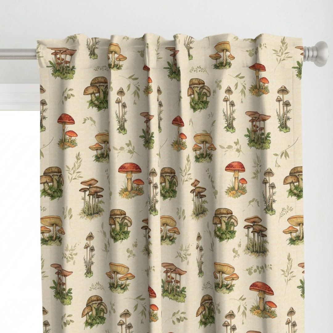 Woodland Mushrooms Curtain Panel - Mushrooms & Greens by Sherri_bb ...