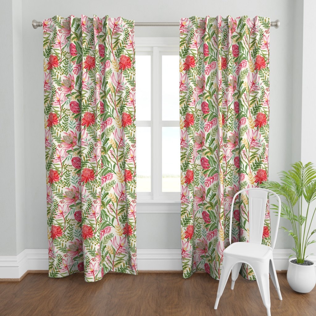 Tropical Flora Curtain Panel Handpainted Botanicals by - Etsy