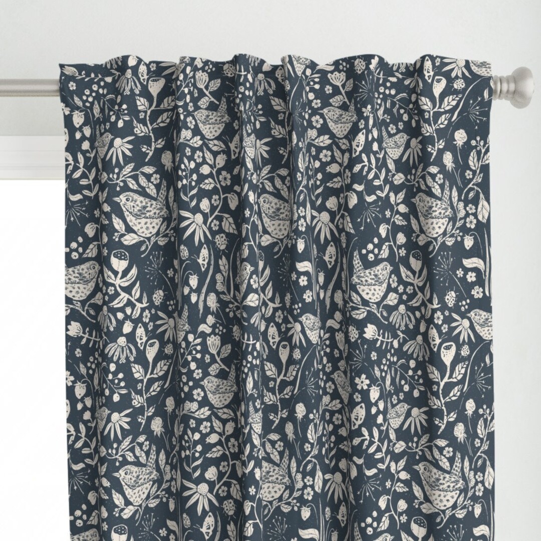 Woodland Botanical Curtain Panel - Cottagecore Country Birds Floral ...
