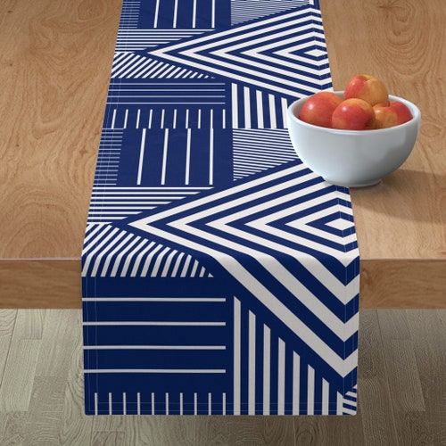 Blue and White Table Runner Shibori Dot Stripe by - Etsy