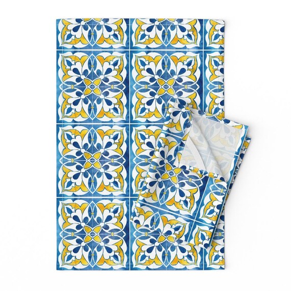 Spanish Tiles Tea Towels set of 2 Spanishtile2 by | Etsy