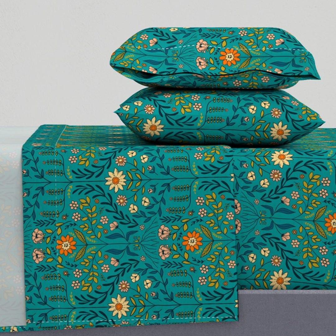 Vintage Damask Sheets - Brittany Turquoise by Scarlet_soleil - Folk ...