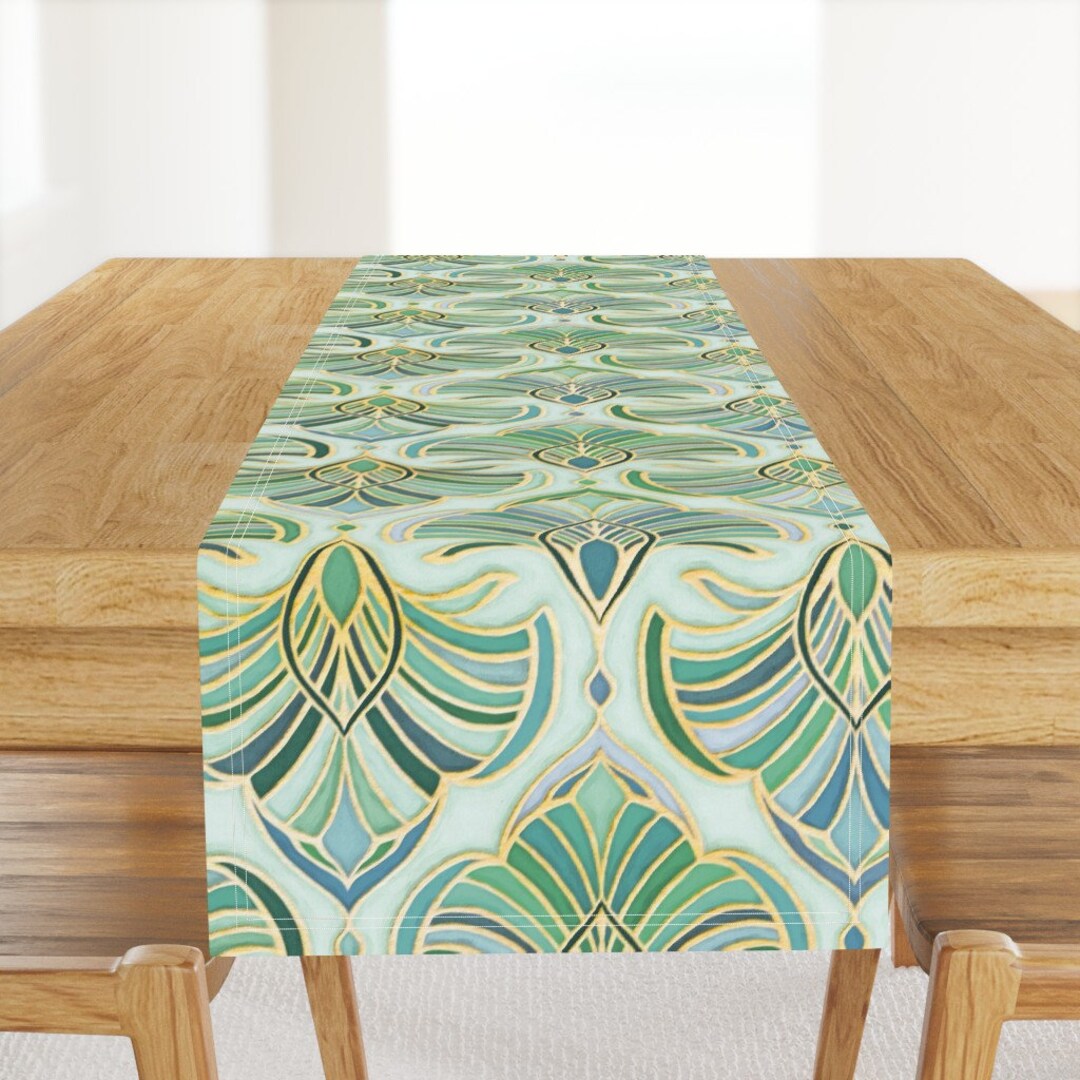 Art Nouveau Table Runner Jade Art Deco Fans by Micklyn Cool Colors ...
