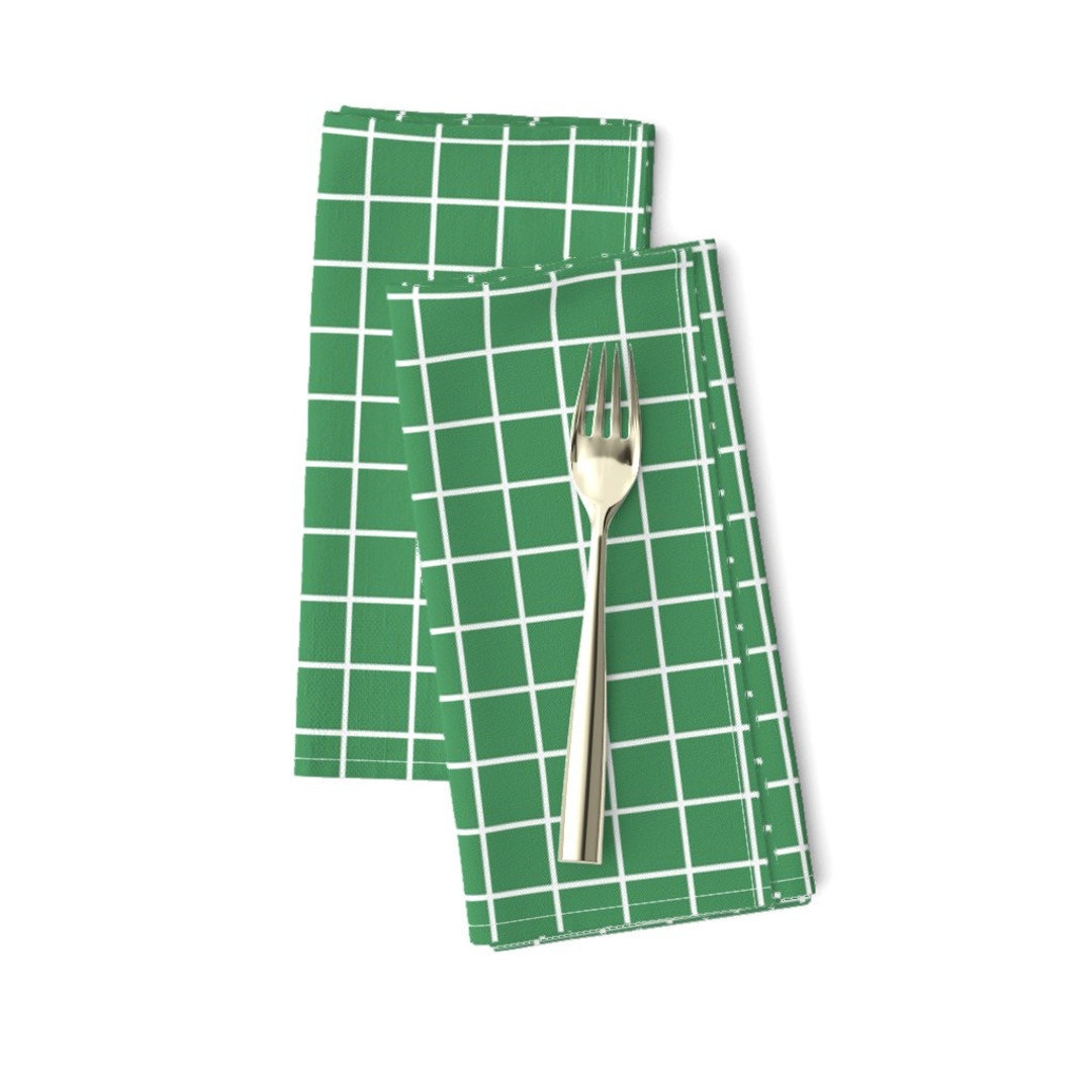 Windowpane Check Dinner Napkins set of 2 Kelly Green Grid - Etsy