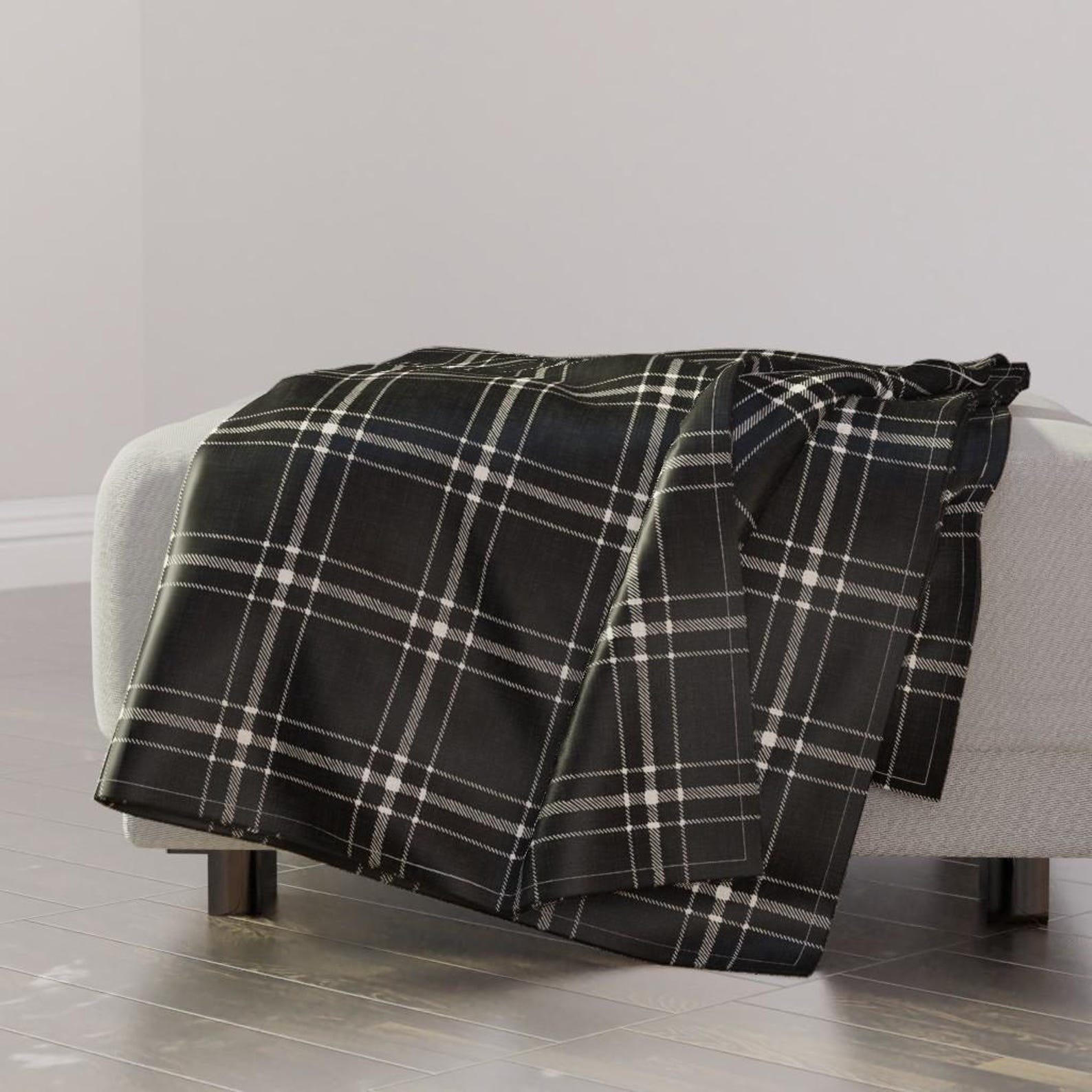 Black Plaid Throw Blanket - Dark Academia Winter Tartan Beige Check ...
