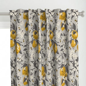 Gray Citrus Curtain Panel Bees & Lemons Grey by Fernlesliestudio ...