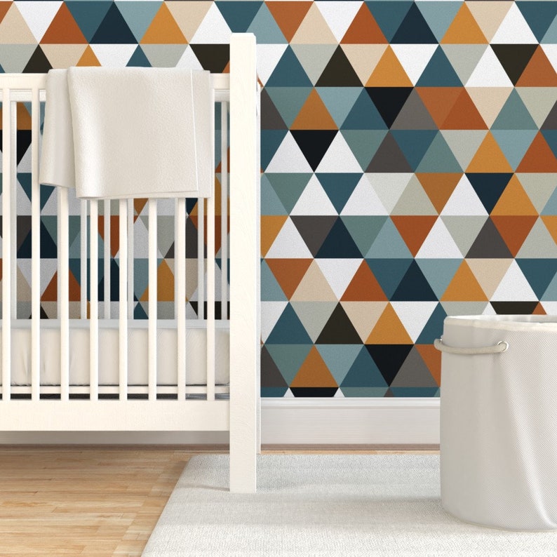 Teal and Rust Commercial Grade Wallpaper 6 Triangles - Etsy