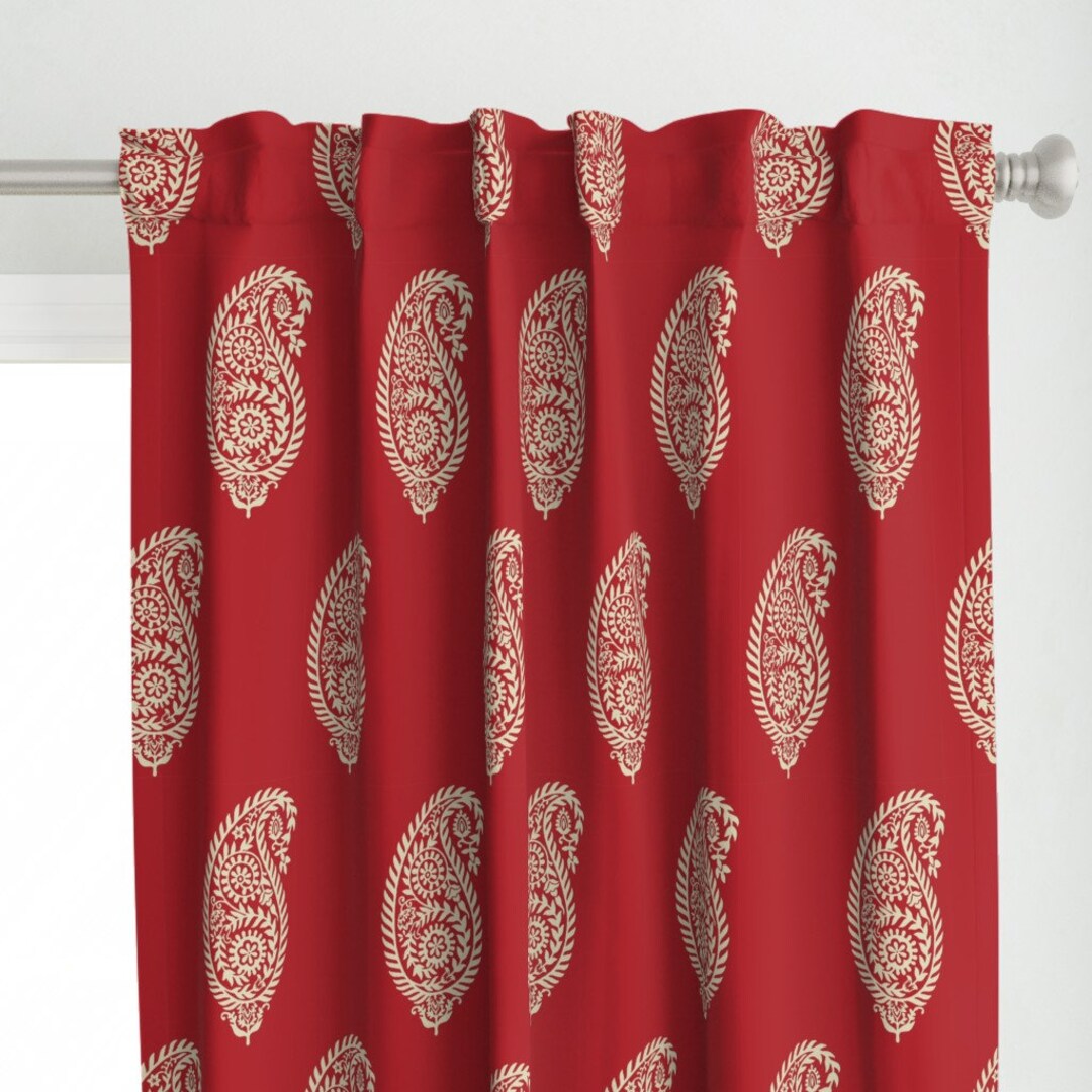 Paisley Curtain Panel - Brick Red Traditional Bohemian Moroccan Boho ...