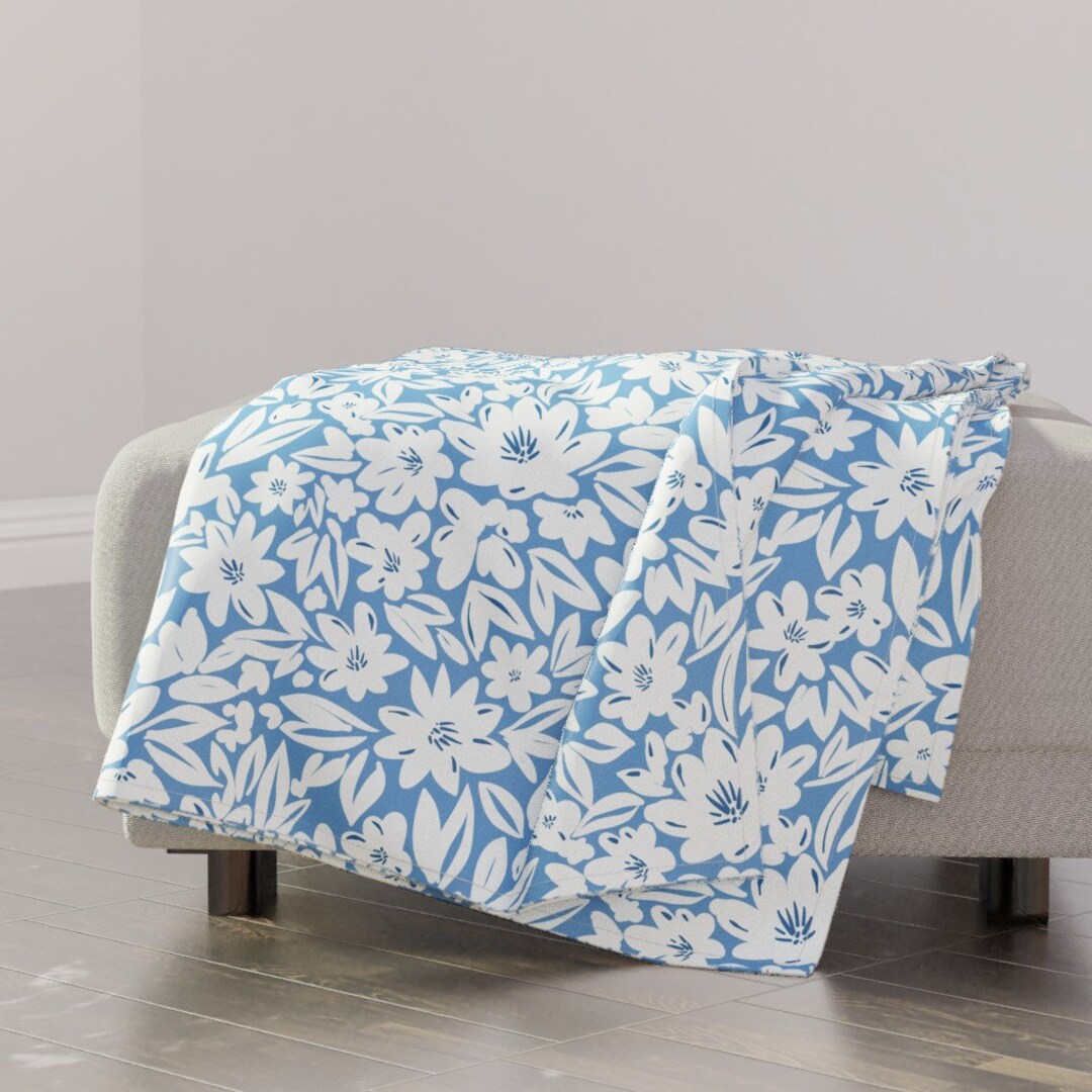 Painterly Botanical Throw Blanket - Flowers Abstract Baby Blue Ditsy ...