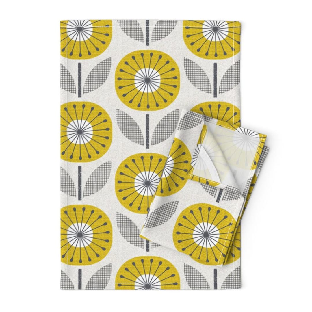 Mid Century Modern Tea Towels Set of 2 - Retro 1960s Atomic Era 1950s Vintage Linen Cotton ...