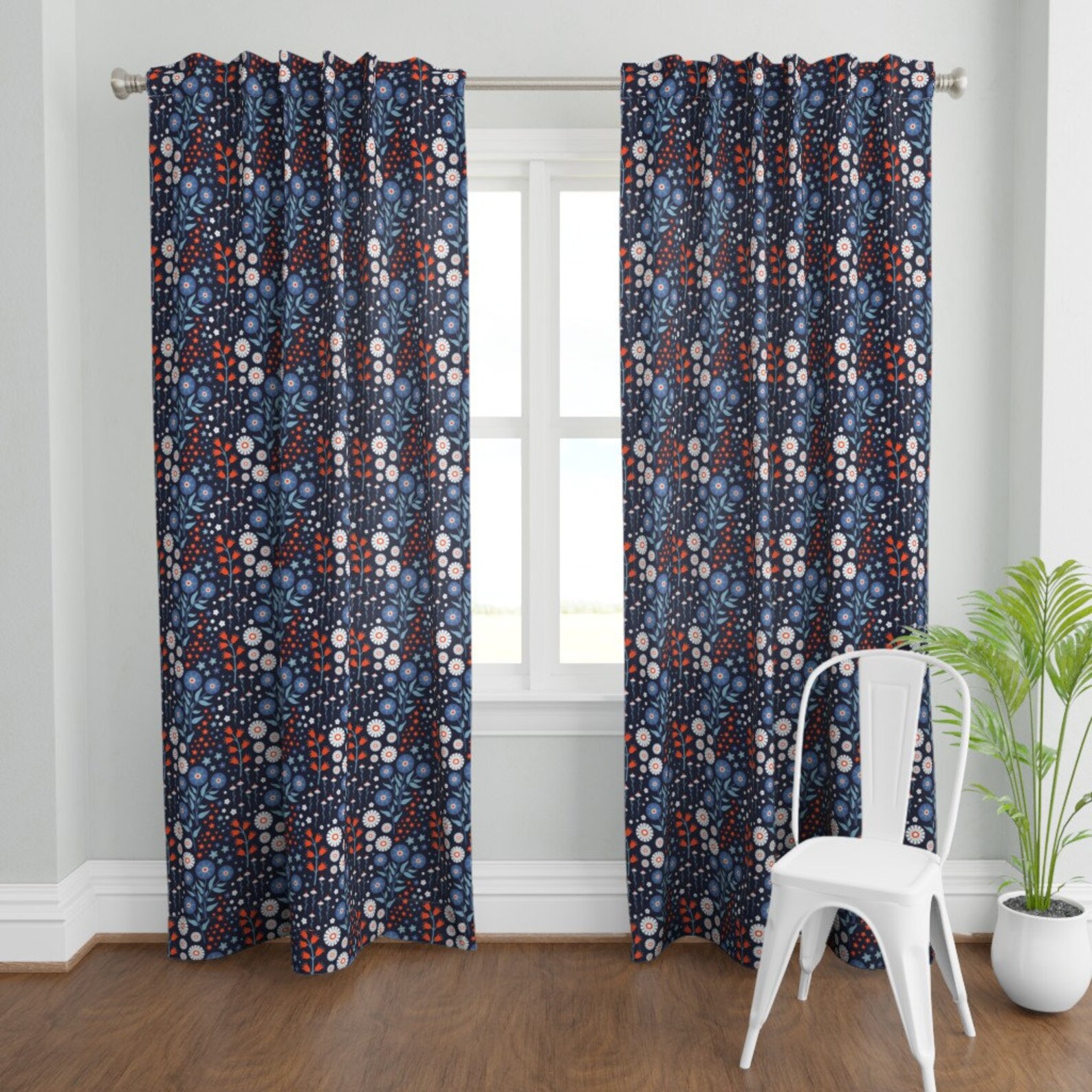 Americana Floral Curtain Panel Wildflower Meadow by | Etsy